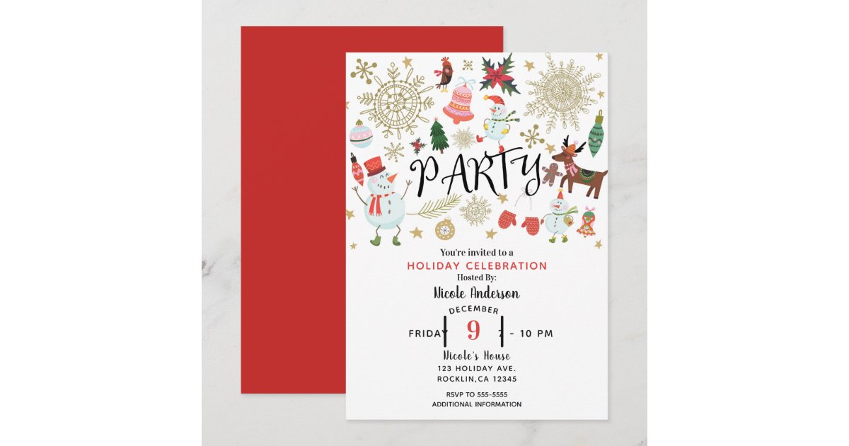 Festive Whimsical Cute Christmas Holiday Party Invitation | Zazzle