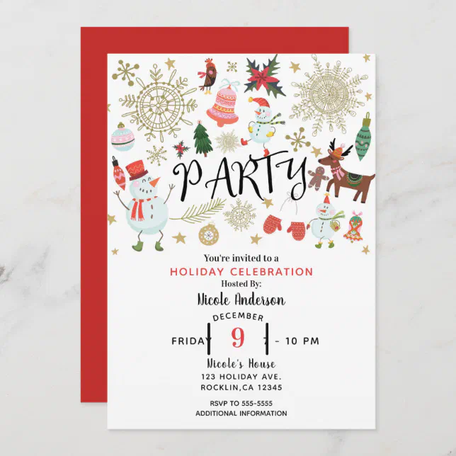 Festive Whimsical Cute Christmas Holiday Party Invitation | Zazzle