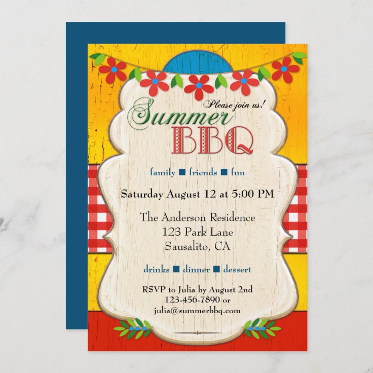 Festive Whimsical Summer BBQ Party Invitation | Zazzle