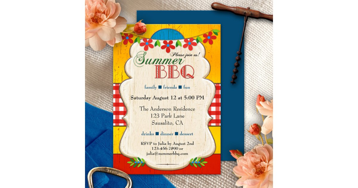Festive Whimsical Summer BBQ Party Invitation | Zazzle