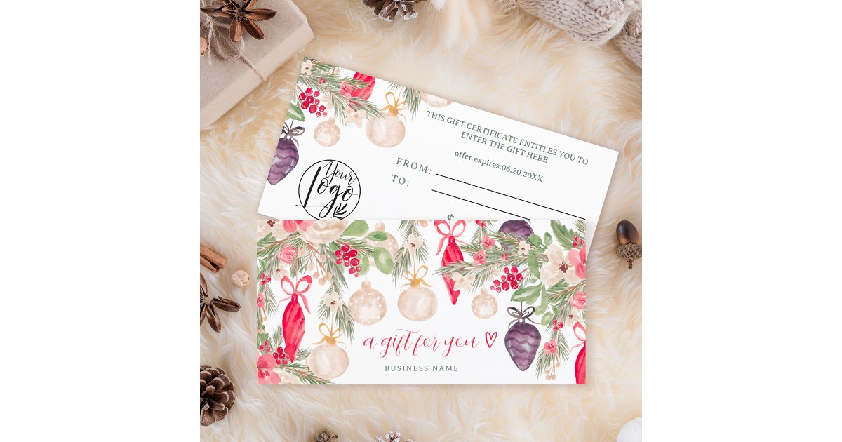 Festive winter Christmas logo gift certificate | Zazzle