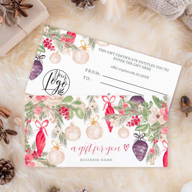 Festive winter Christmas logo gift certificate | Zazzle