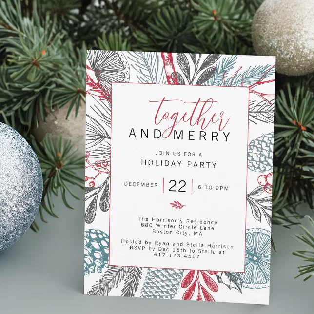 Festive Winter Greenery Holiday Party Invitation | Zazzle