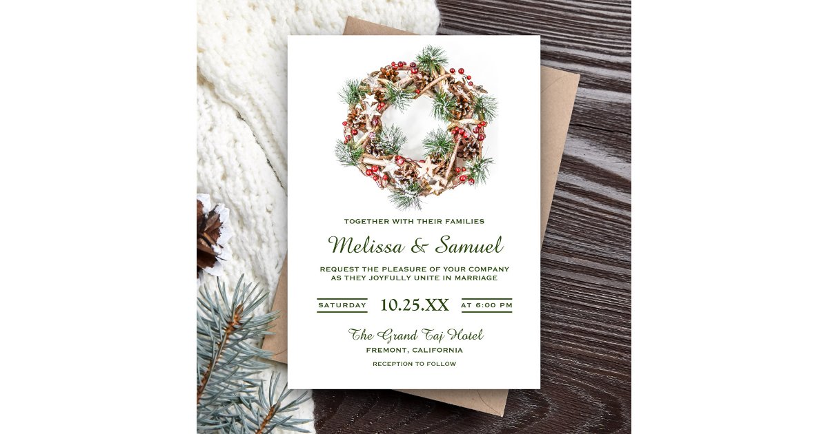 Festive Winter Holiday Christmas Garland Wedding Invitation | Zazzle