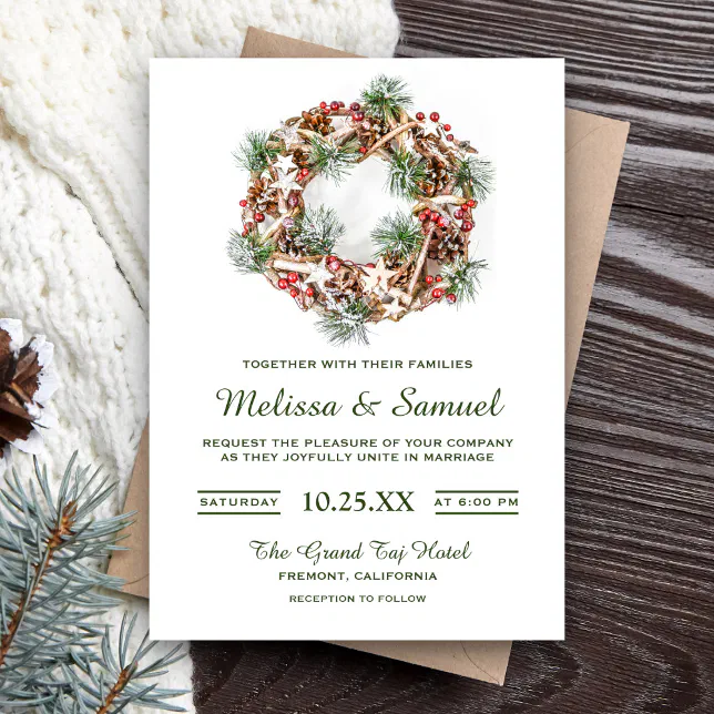 Festive Winter Holiday Christmas Garland Wedding Invitation | Zazzle