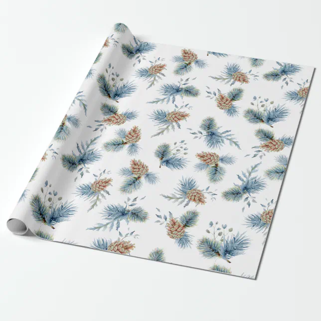 Festive Winter Pine and Evergreens Wrapping Paper | Zazzle