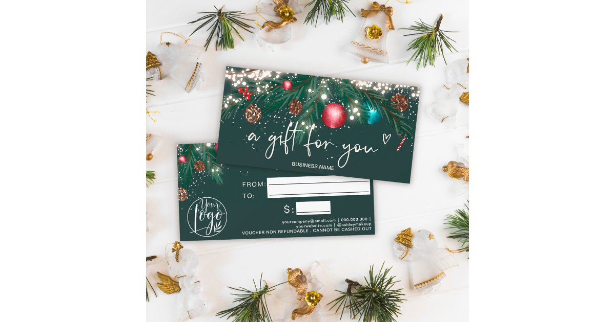 Festive winter wreath logo gift certificate | Zazzle