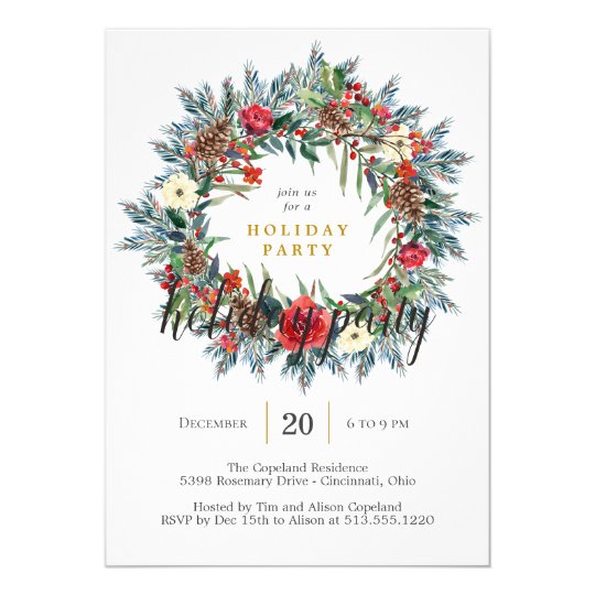 Festive Wreath Holiday Party Invitation | Zazzle.com