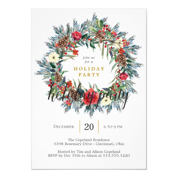 Festive Wreath Holiday Party Invitation | Zazzle.com