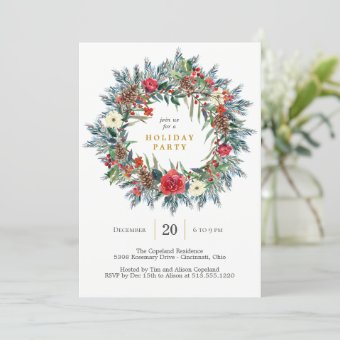 Festive Wreath Holiday Party Invitation | Zazzle