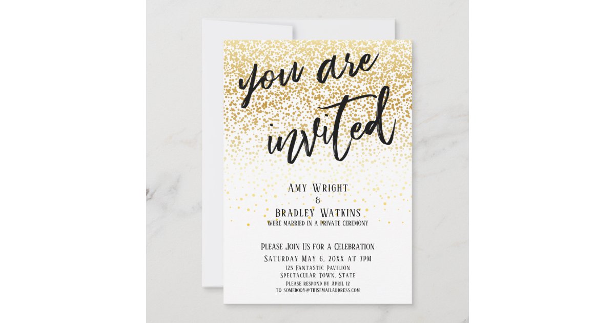 Festive You Are Invited Gold Confetti Reception Invitation | Zazzle