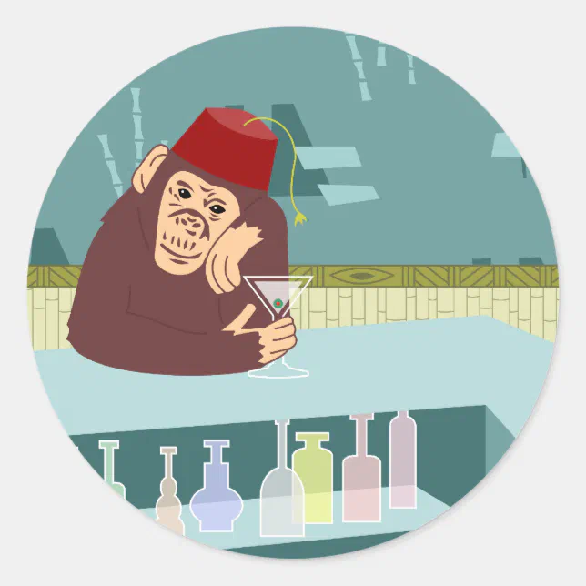 Fez Monkey Martini Bar Classic Round Sticker | Zazzle