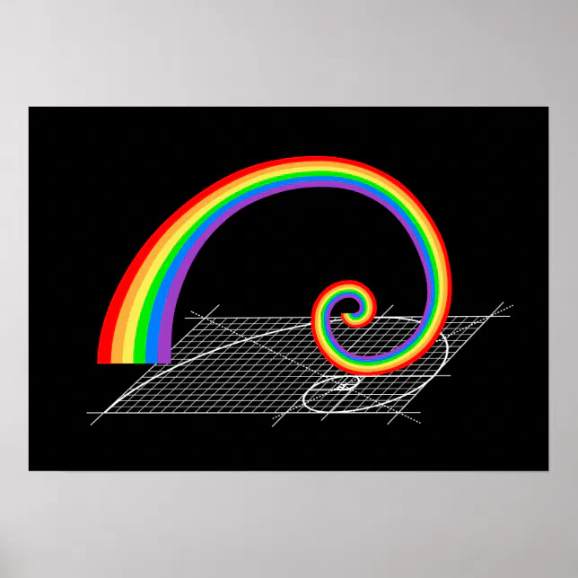 Fibonacci Spiral Rainbow Rising Poster | Zazzle