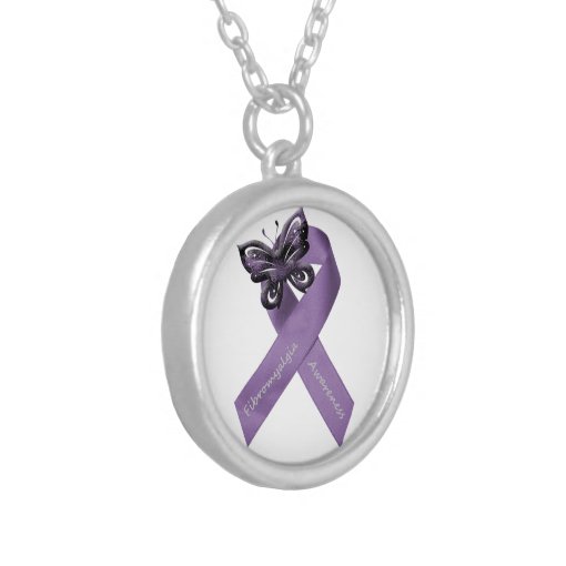 Fibromyalgia Butterfly Ribbon Necklace | Zazzle
