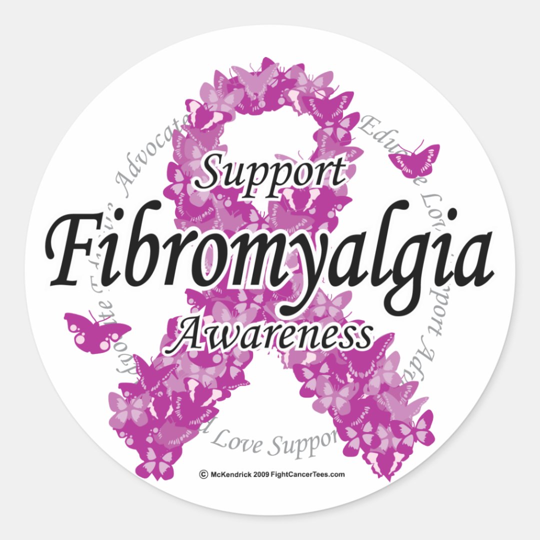 Fibromyalgia Ribbon of Butterflies 2 Classic Round Sticker | Zazzle