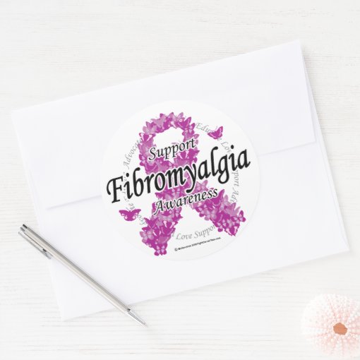 Fibromyalgia Ribbon of Butterflies 2 Classic Round Sticker | Zazzle
