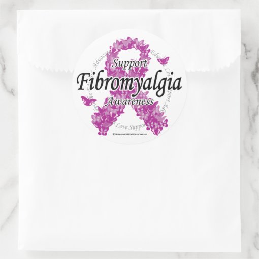 Fibromyalgia Ribbon of Butterflies 2 Classic Round Sticker | Zazzle