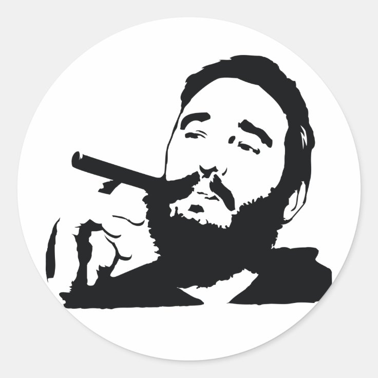 Fidel Castro with Cigar Portrait Sticker | Zazzle