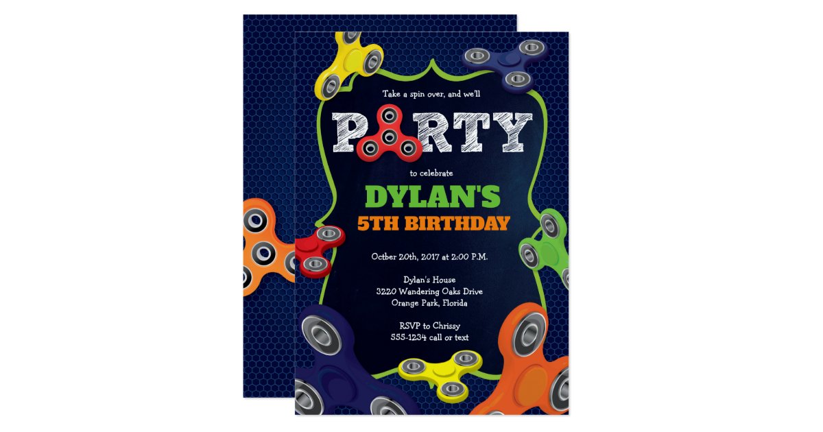 Fidget Spinner Birthday Party Invitation | Zazzle.com