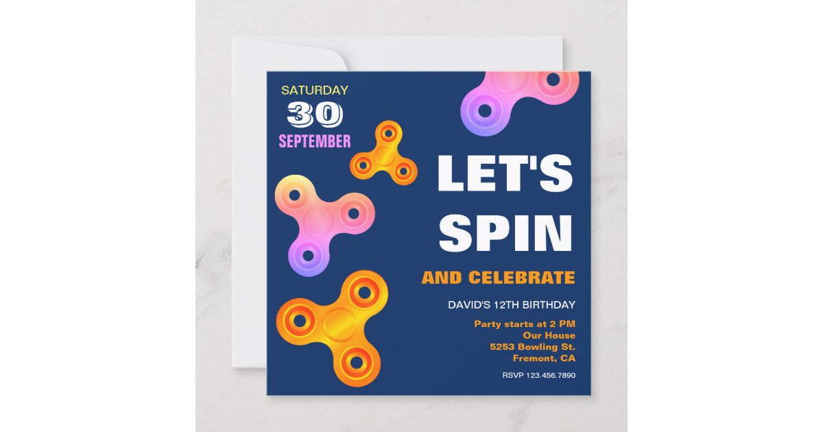 Fidget Spinner Birthday Party Invitation | Zazzle