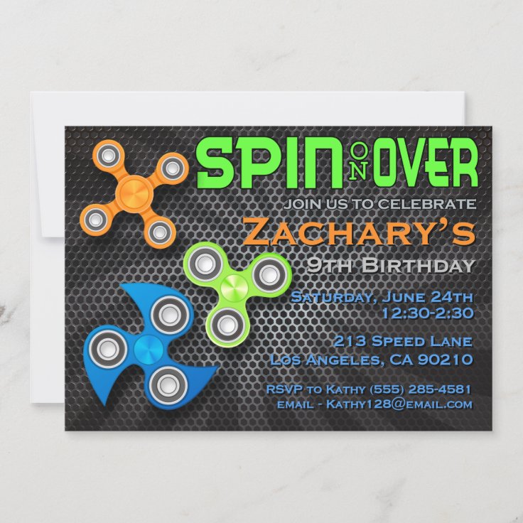 Fidget Spinner Boys Birthday Invitation | Zazzle