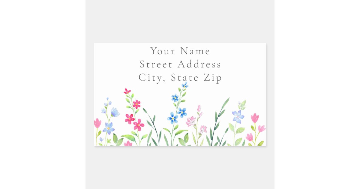 Field of Mixed Watercolor Wildflowers Labels | Zazzle