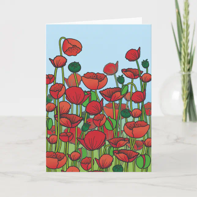 Field of red Poppy flowers Card | Zazzle