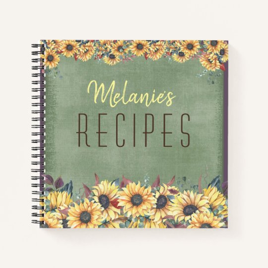 Field of Sunflowers on Green Personalized Recipe Notebook | Zazzle.com