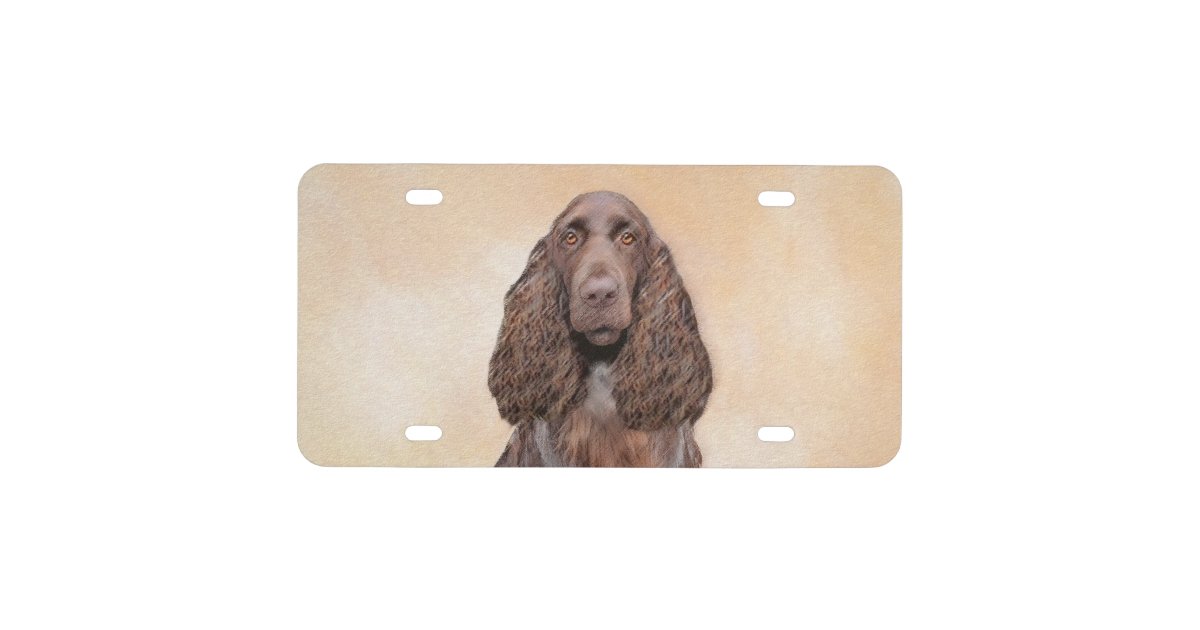 Field Spaniel Painting - Cute Original Dog Art License Plate | Zazzle