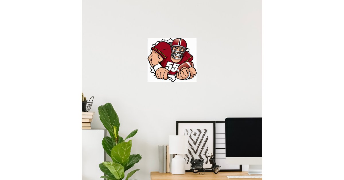 Fierce American Football Player Breaking Through Poster | Zazzle