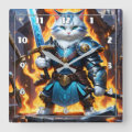 Fierce Cat Warrior in Battle Armor With Sword Square Wall Clock | Zazzle