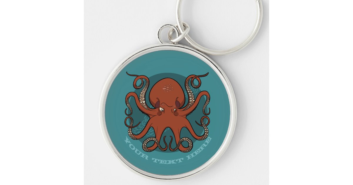Fierce Red Octopus Tentacles Cartoon With Text Keychain | Zazzle