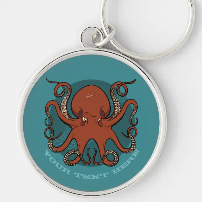 Fierce Red Octopus Tentacles Cartoon With Text Keychain | Zazzle