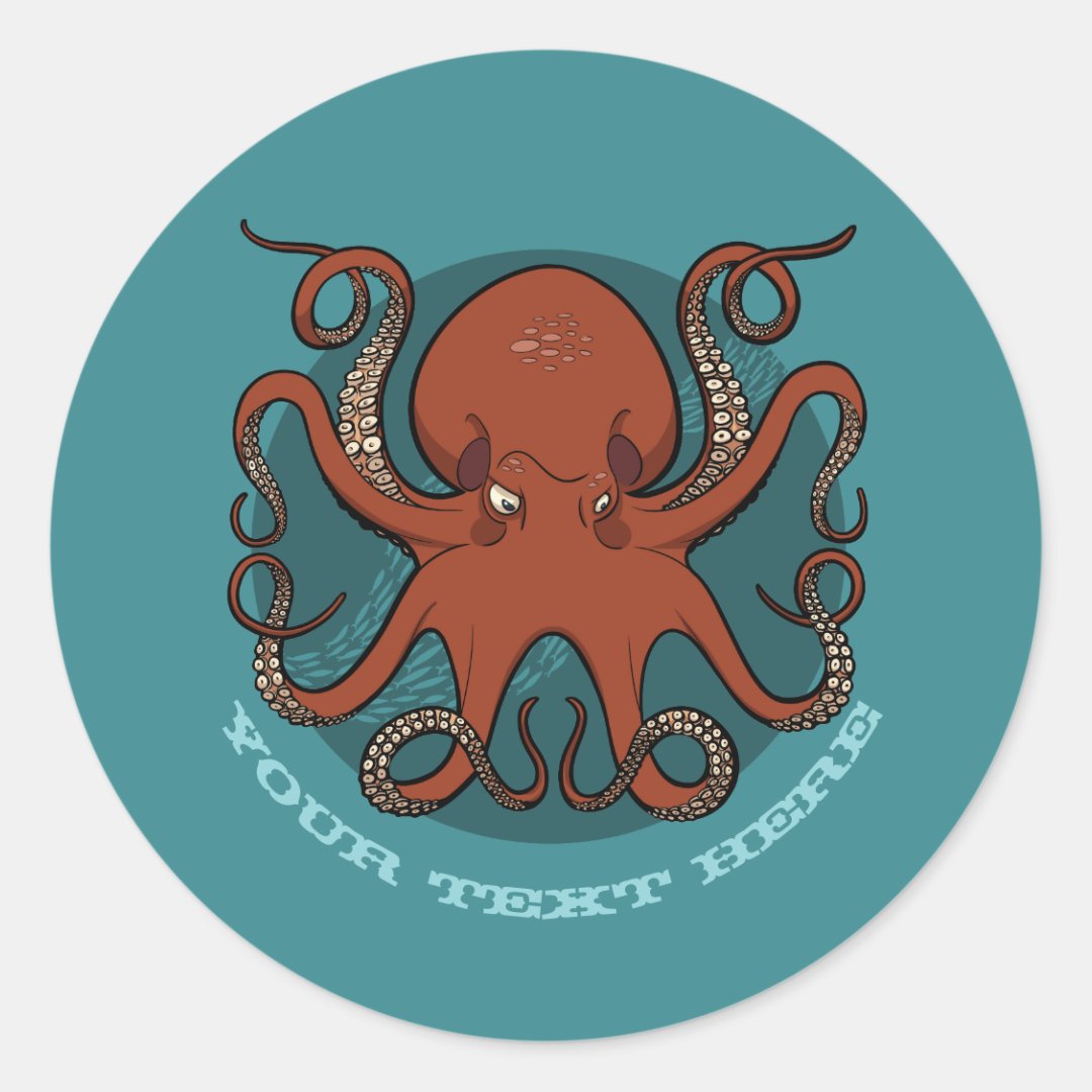 Fierce Red Octopus With Curling Tentacles Cartoon Classic Round Sticker ...