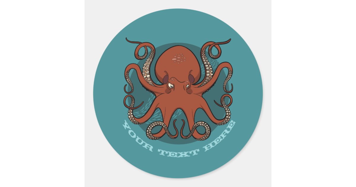 Fierce Red Octopus With Curling Tentacles Cartoon Classic Round Sticker ...