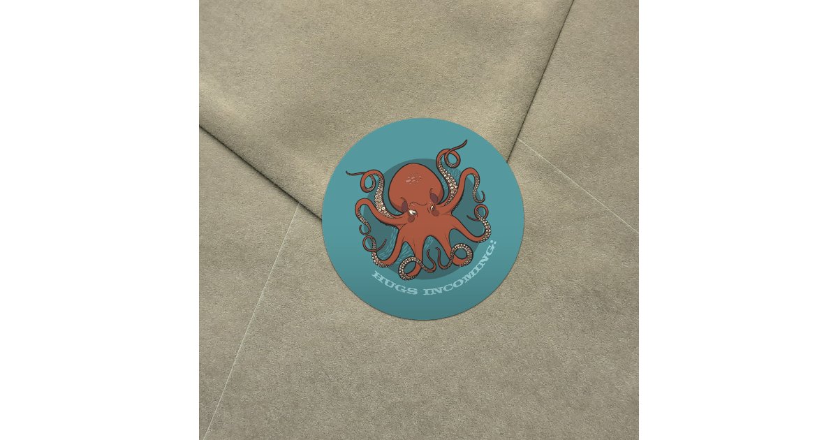 Fierce Red Octopus With Curling Tentacles Cartoon Classic Round Sticker ...