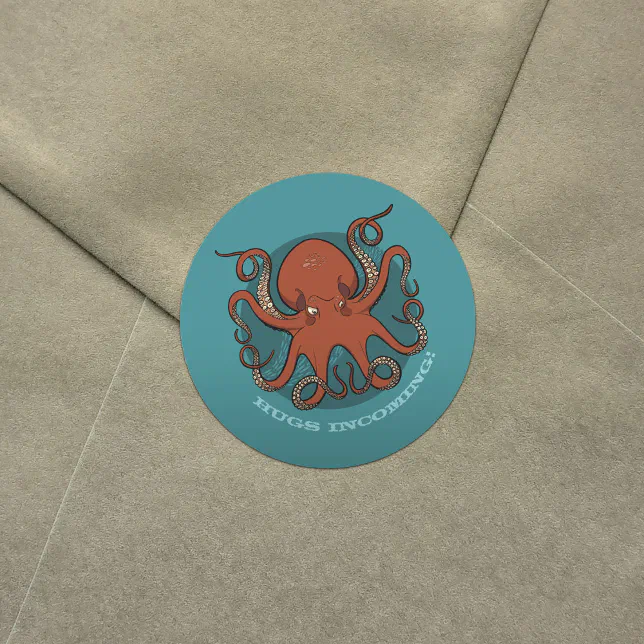 Fierce Red Octopus With Curling Tentacles Cartoon Classic Round Sticker ...
