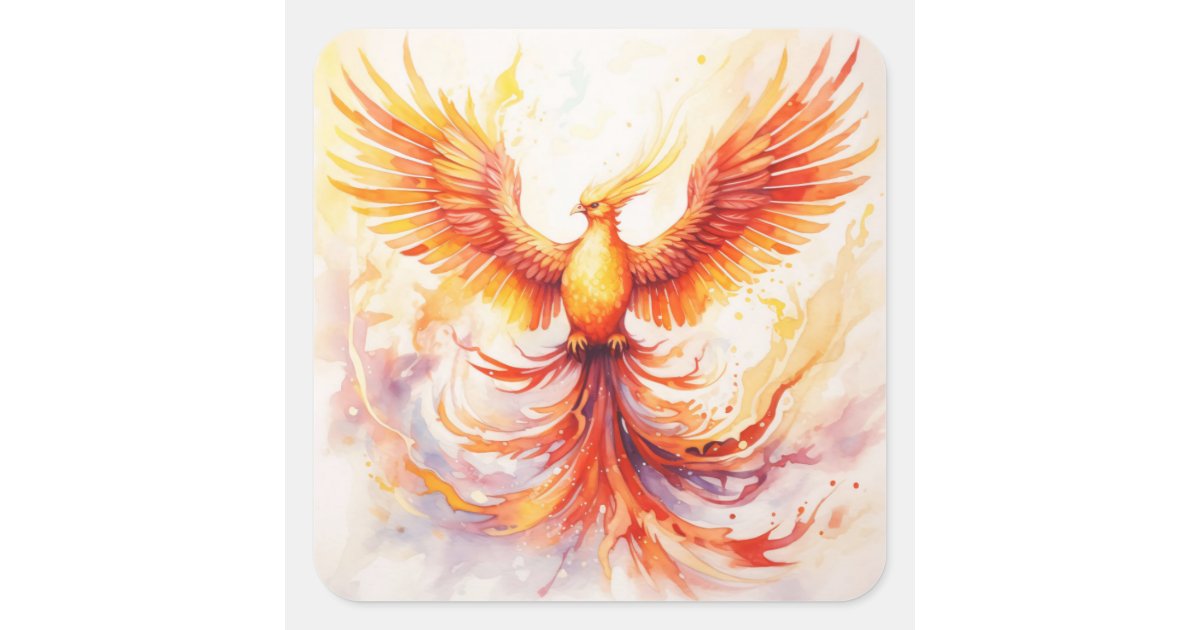 Fiery Pheonix Flying Rising form the Ashes Square Sticker | Zazzle