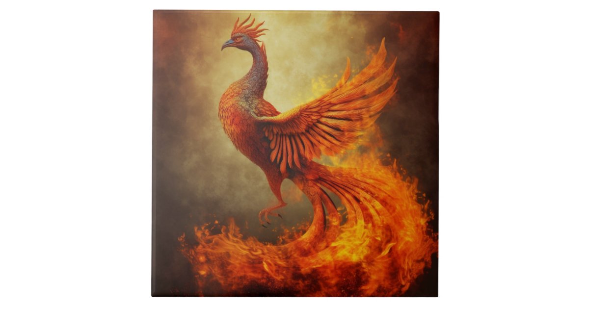Fiery Phoenix in Mist Ceramic Tile | Zazzle