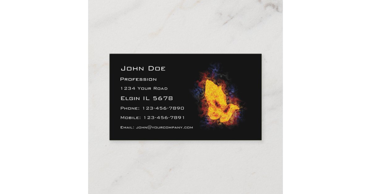 Fiery Praying Hands Business Card | Zazzle