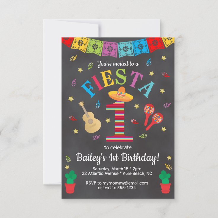 Fiesta 1st Birthday Invitation Colorful Chalkboard | Zazzle