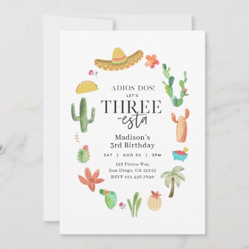 Fiesta 3rd Birthday Three-esta Invitation | Zazzle