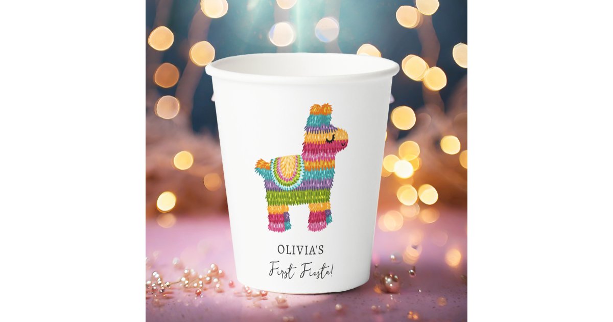 Fiesta and Fun Piñata Mexican Llama First Birthday Paper Cups | Zazzle