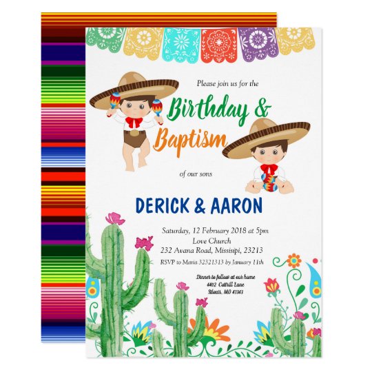 Fiesta Birthday and Baptism for twin boys Invitation | Zazzle.com