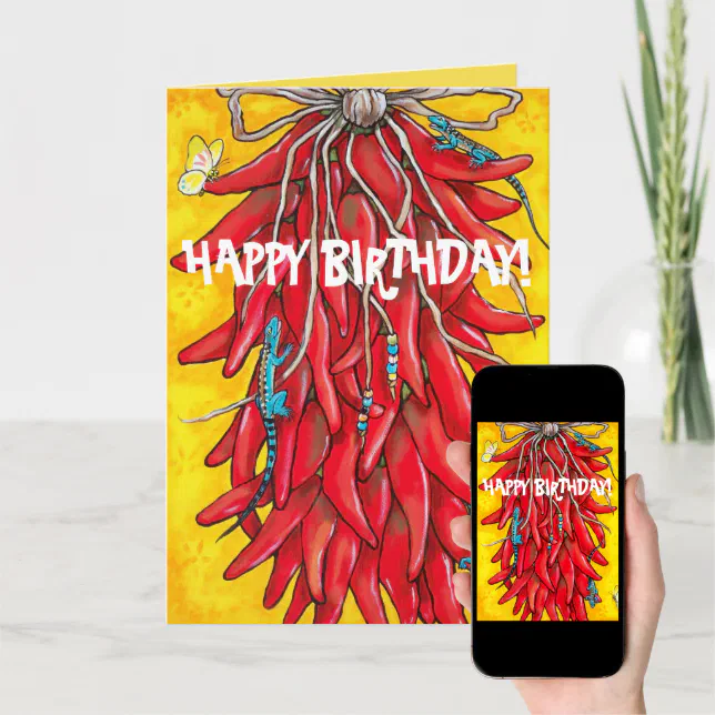 Fiesta Birthday Card Red Chili Chile Pepper Ristra | Zazzle