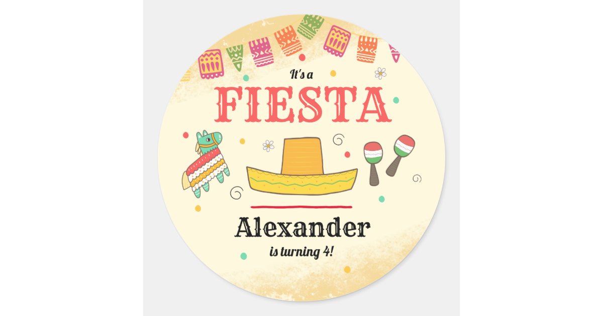 Fiesta Birthday Party Classic Round Sticker | Zazzle