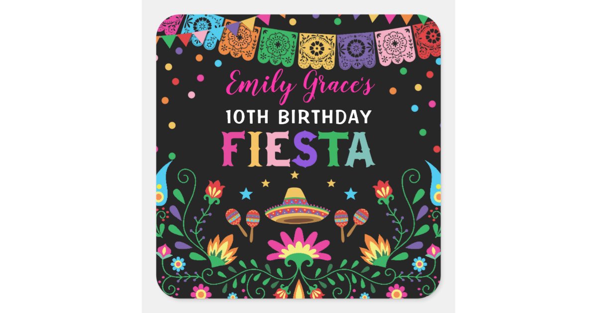 Fiesta Birthday Party Mexican Floral Pattern Square Sticker | Zazzle