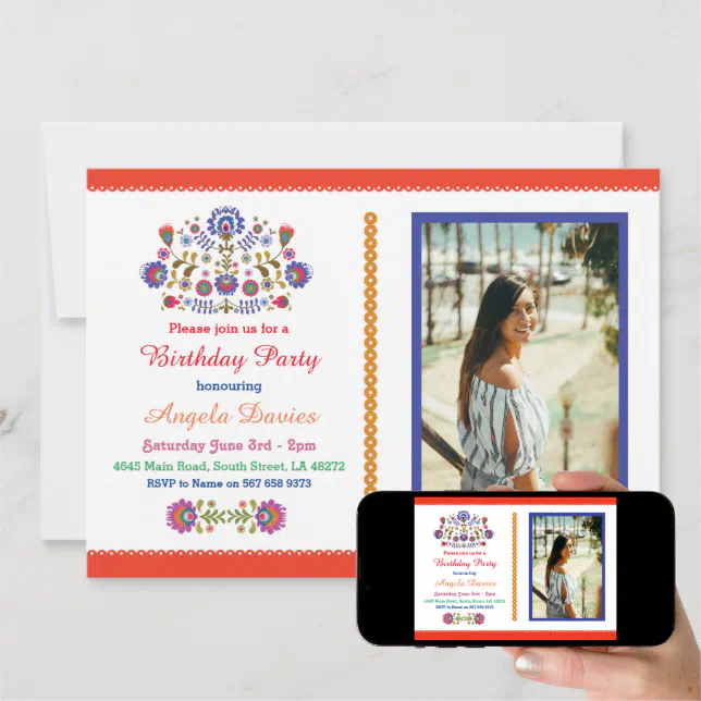 Fiesta Birthday Party Mexican Pattern Invite 15 21 | Zazzle