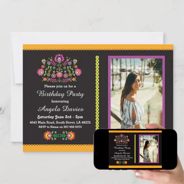 Fiesta Birthday Party Mexican Pattern Invite 16 18 | Zazzle