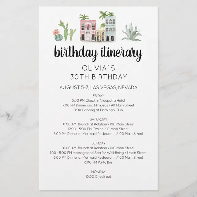 Fiesta Birthday Weekend Itinerary Card | Zazzle